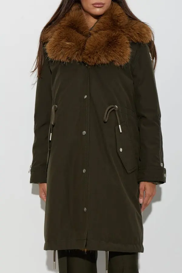 Moncler Halicte Puffy Parka With Faux Fur Trim - Green
