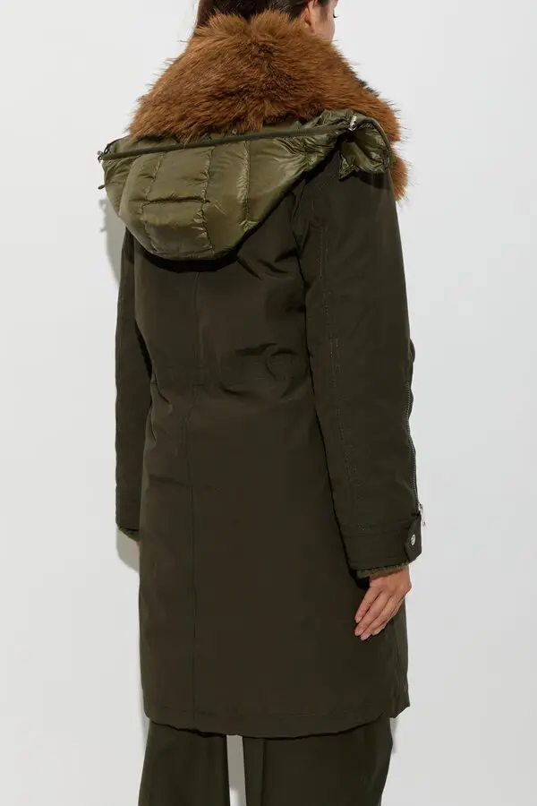 Moncler Halicte Puffy Parka With Faux Fur Trim - Green