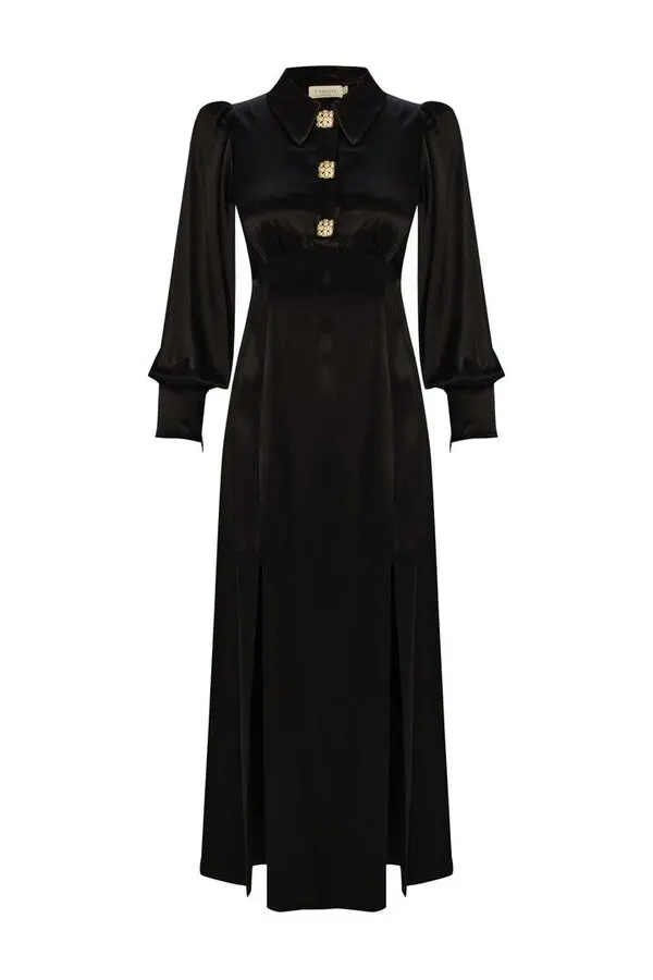 EXQUISE Alivia Midi Dress With Button Detail And Slit
