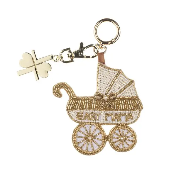 LAINES LONDON Beaded Baby Pram Charm - Gold/white