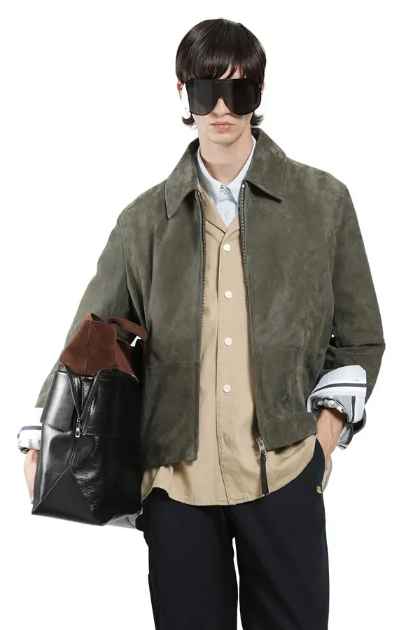 Loewe Suede Zip-up Jacket With Pointed Collar