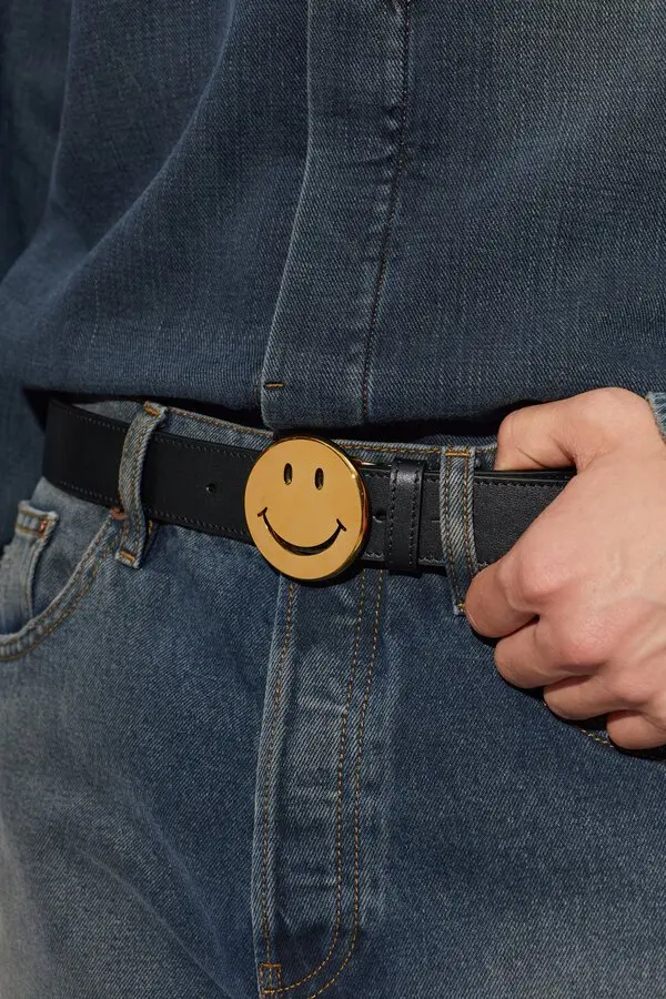 Moschino X Smiley Belt With Gold Tone Buckle