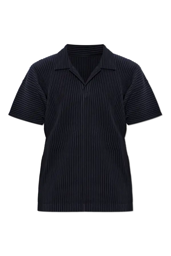Issey Miyake Pleated Polo - Navy Blue