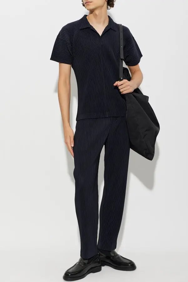 Issey Miyake Pleated Polo - Navy Blue
