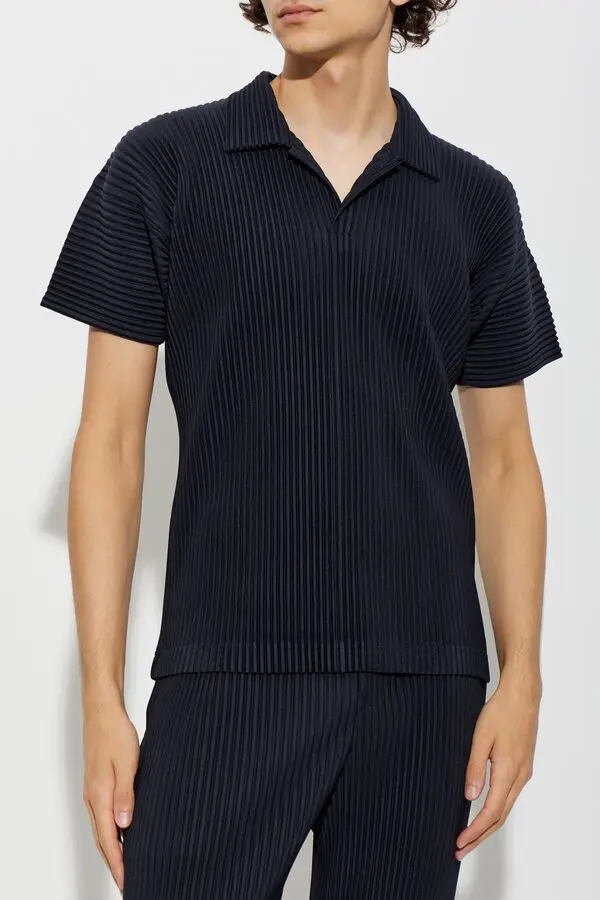 Issey Miyake Pleated Polo - Navy Blue