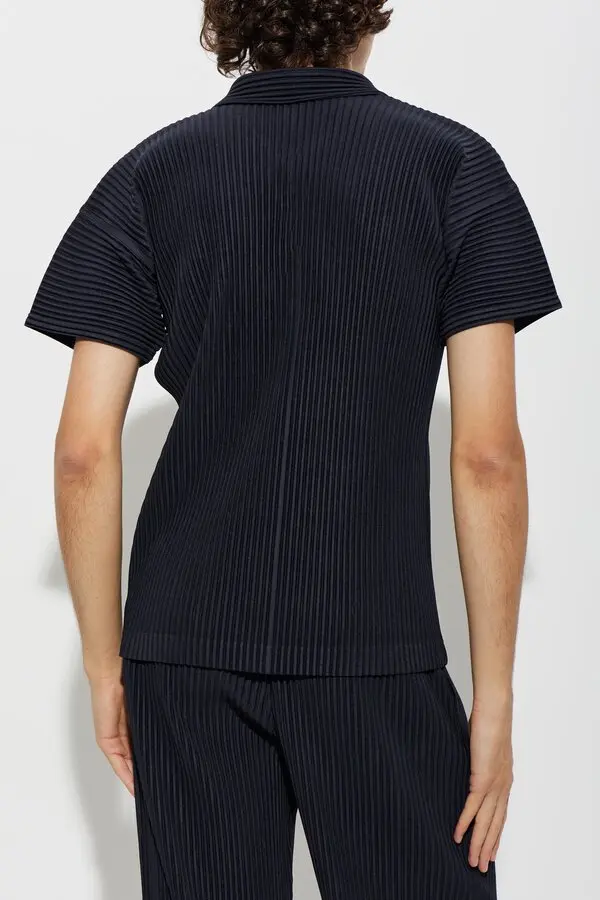 Issey Miyake Pleated Polo - Navy Blue