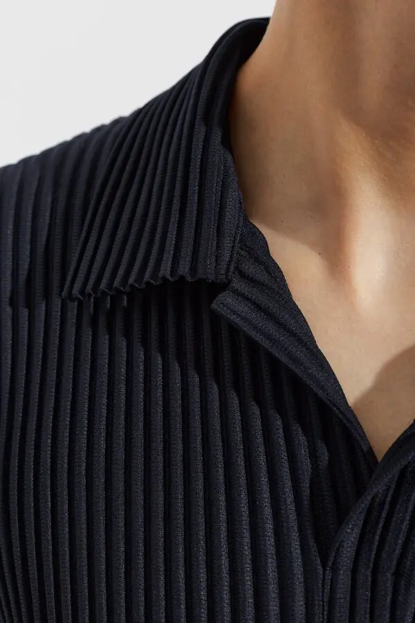 Issey Miyake Pleated Polo - Navy Blue