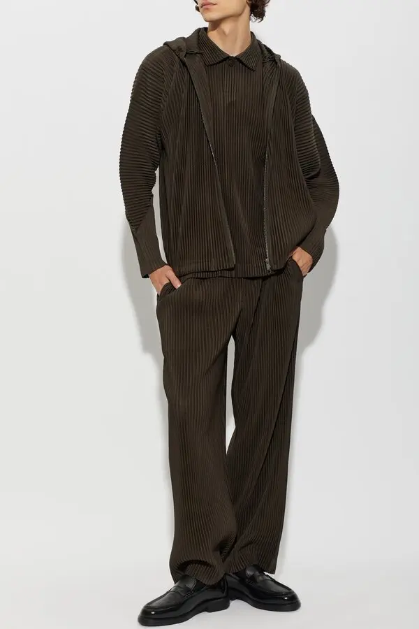 Issey Miyake Hooded Pleated Jacket - Brown