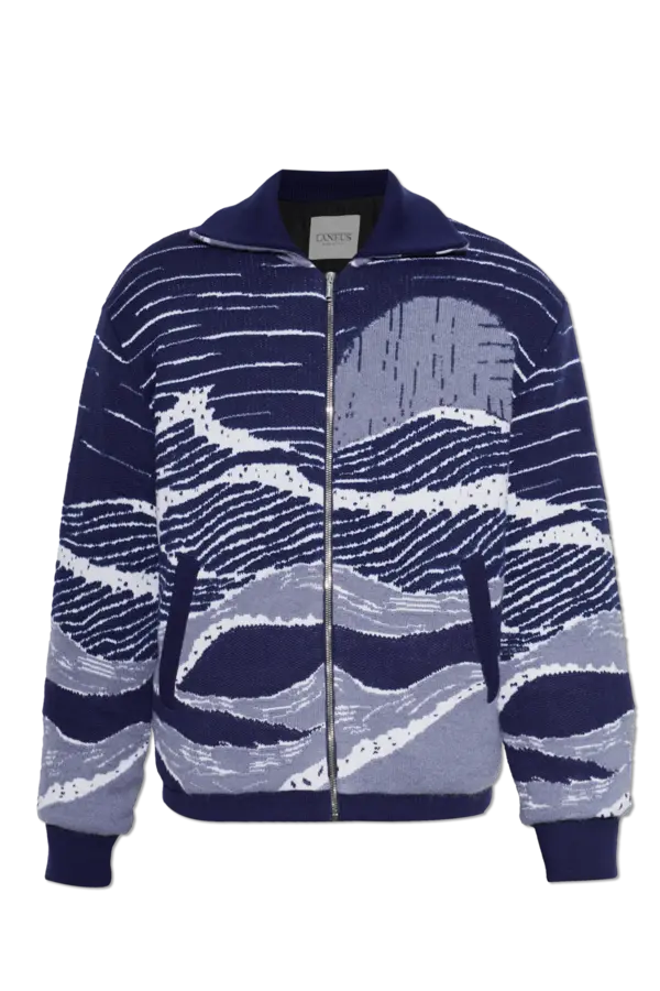 LANEUS Insulated Cardigan With Artistic Motif - Blue