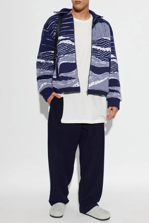 LANEUS Insulated Cardigan With Artistic Motif