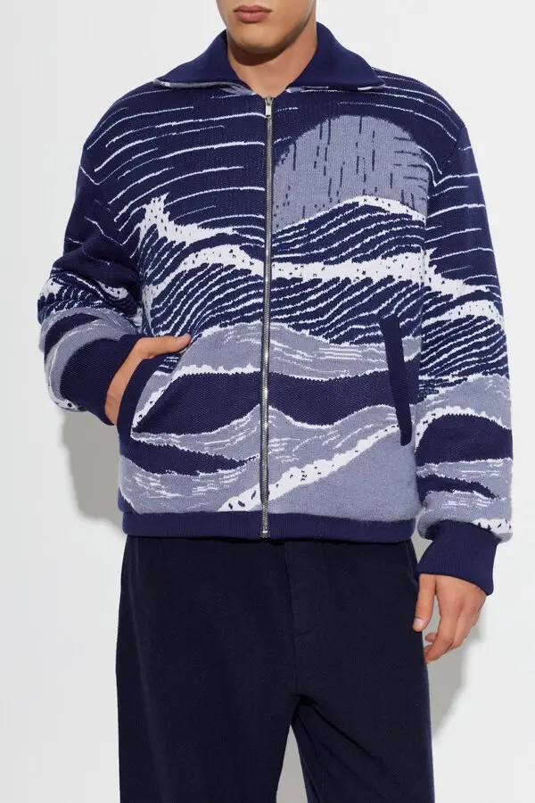 LANEUS Insulated Cardigan With Artistic Motif