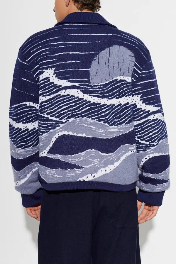 LANEUS Insulated Cardigan With Artistic Motif