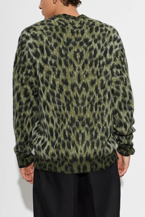 LANEUS Animal Print Cardigan