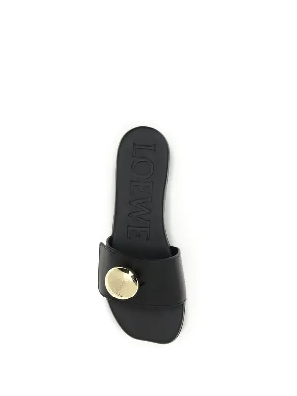 Loewe Pebble Slide Sandals In Smooth Calfskin - Black