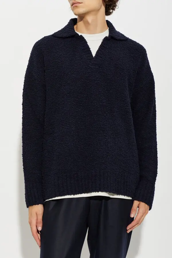 LANEUS Wool Polo Shirt With Collar