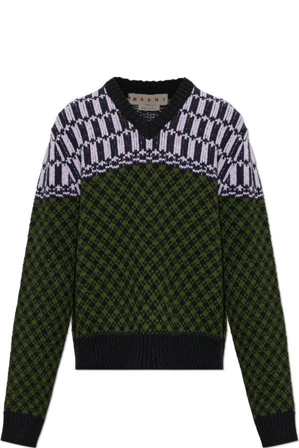 Marni Wool Sweater With Geometric And Checks Pattern