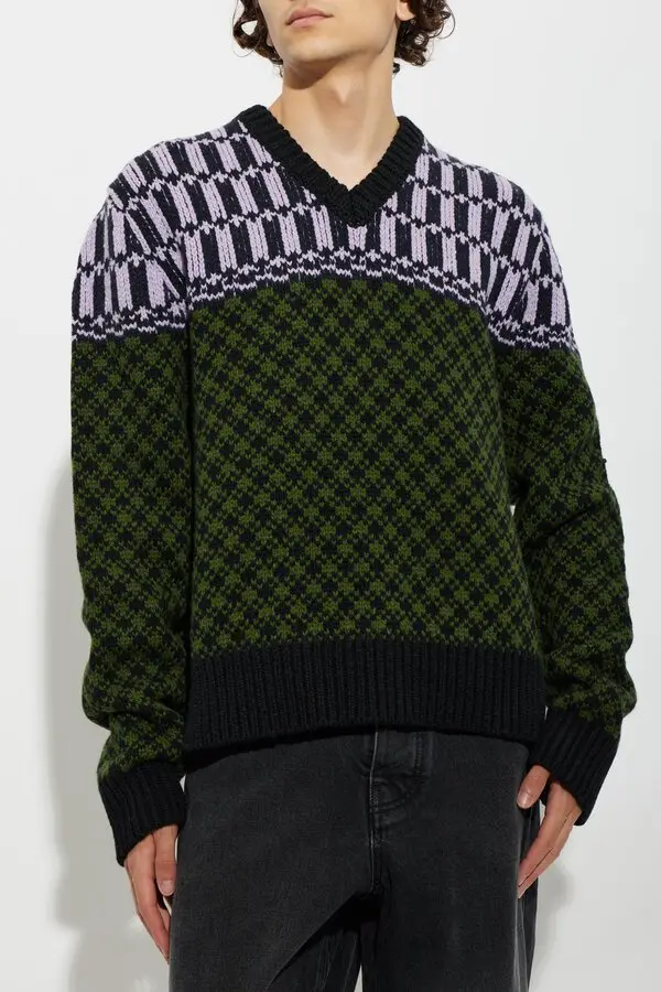 Marni Wool Sweater With Geometric And Checks Pattern