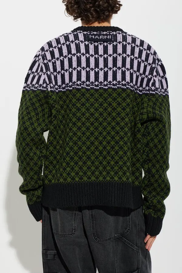 Marni Wool Sweater With Geometric And Checks Pattern