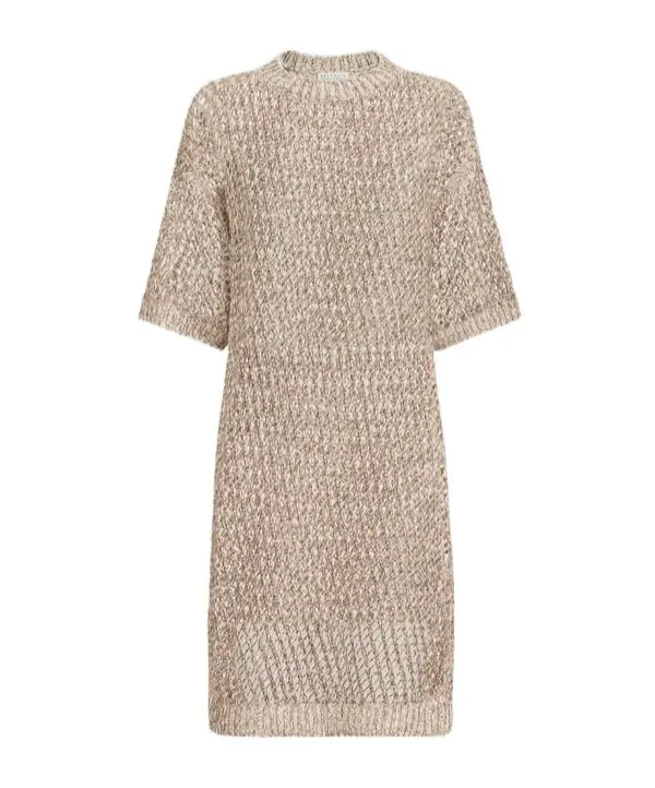 Brunello Cucinelli Silk And Linen Chiné Net Knit Dress - Nude