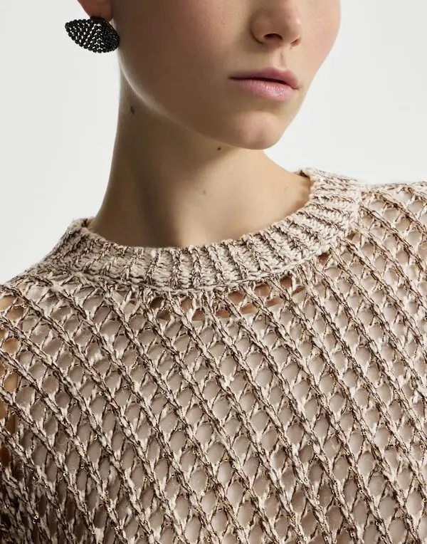 Brunello Cucinelli Silk And Linen Chiné Net Knit Dress - Nude