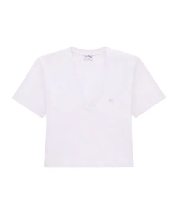 COURREGES Logo-appliqué Cropped V-neck T-shirt