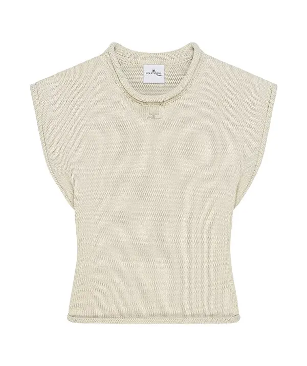 COURREGES Courrèges Cropped Knitted Tank Top - Light Beige