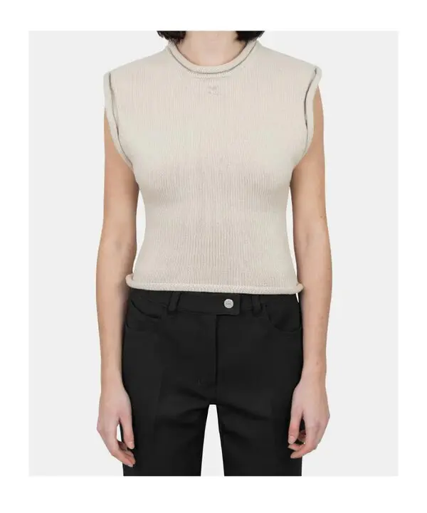 COURREGES Courrèges Cropped Knitted Tank Top - Light Beige