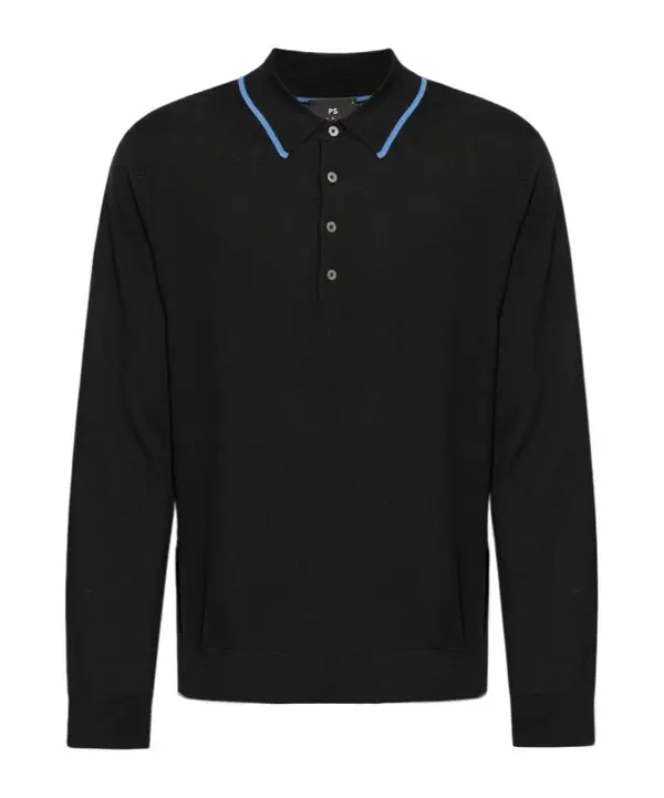 Paul Smith Long Sleeved Knitted Polo Shirt - Black
