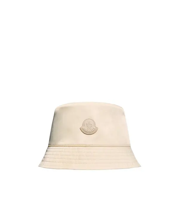 Moncler Leather Logo Gabardine Bucket Hat - Nude