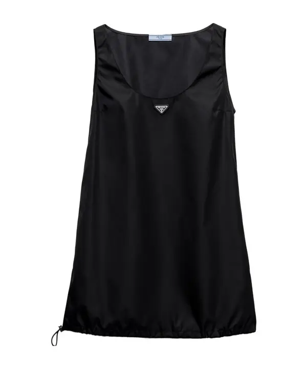 Prada Re-nylon Mini Dress With Enameled Logo - Black