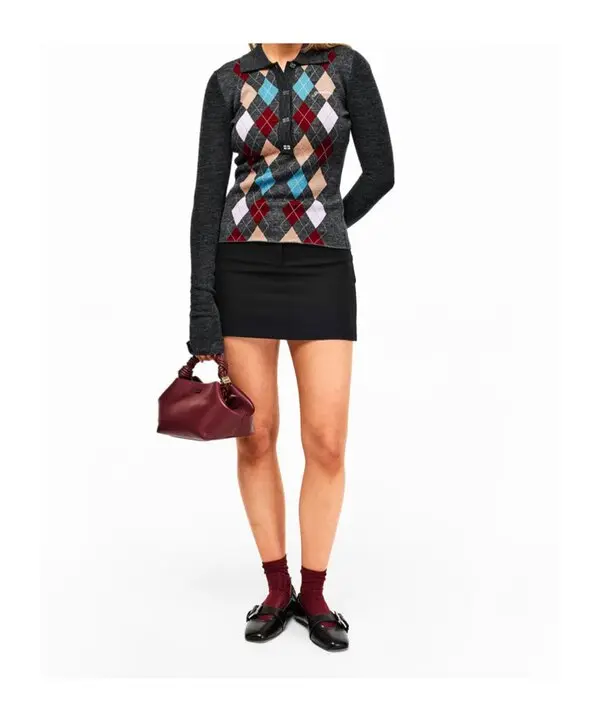 GANNI Argyle Knit Polo Shirt