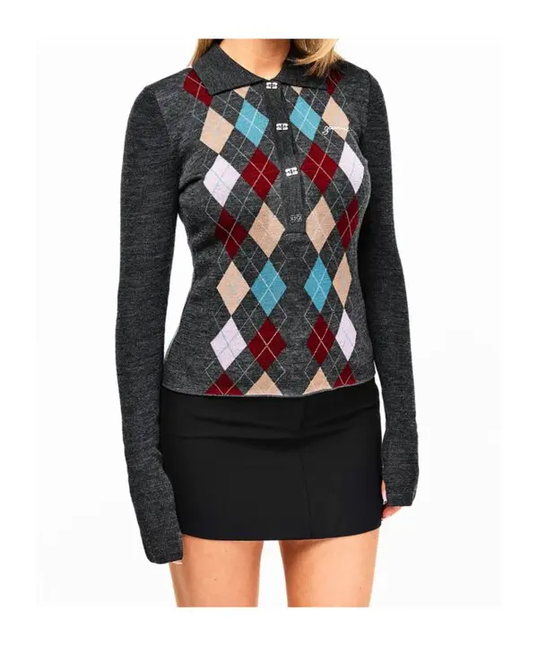 GANNI Argyle Knit Polo Shirt