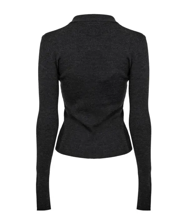 GANNI Polo Collar Knitwear With Logo Detail - Black