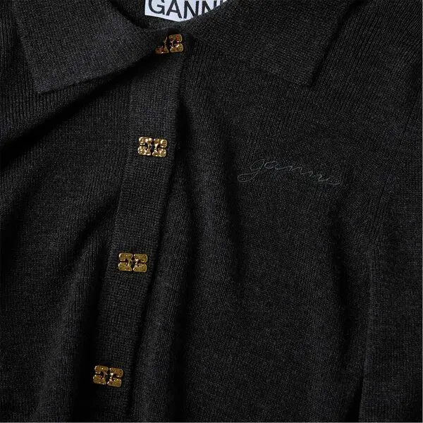 GANNI Polo Collar Knitwear With Logo Detail - Black