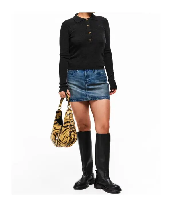 GANNI Polo Collar Knitwear With Logo Detail - Black