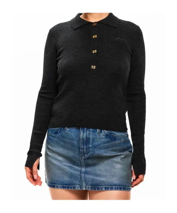 GANNI Polo Collar Knitwear With Logo Detail - Black