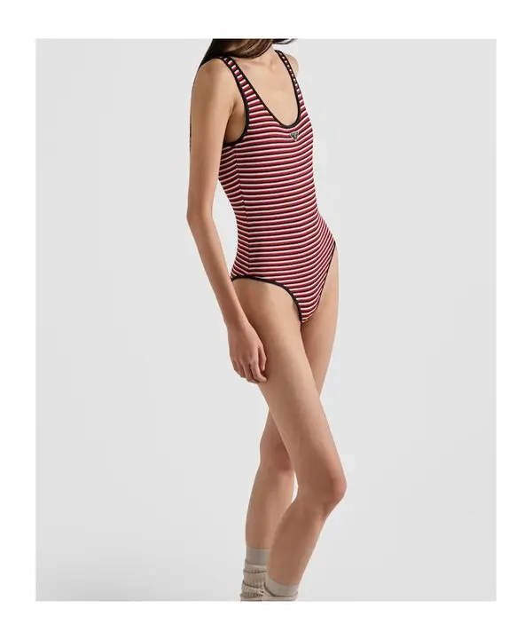 Prada Striped Interlock Jersey One-piece Swimsuit