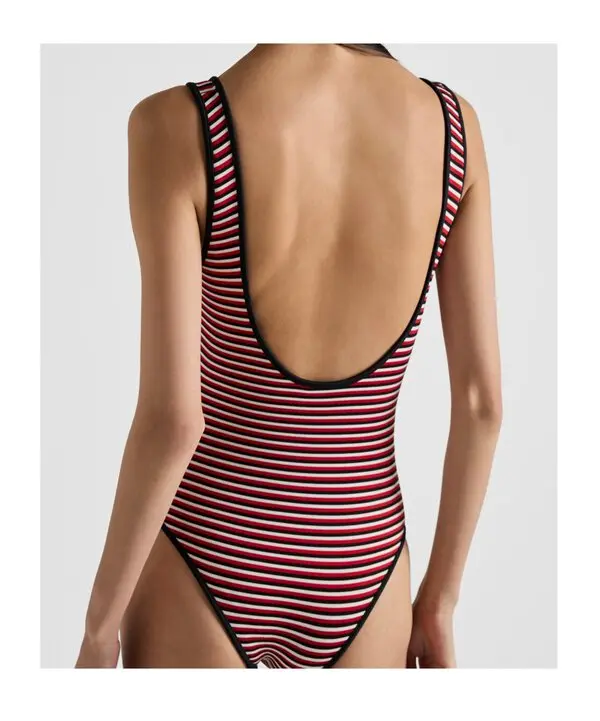 Prada Striped Interlock Jersey One-piece Swimsuit