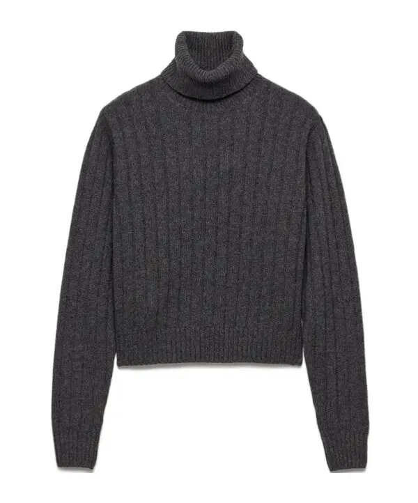 Prada Re-cashmere Turtleneck Sweater With Ribbed Details - Limestone Ash