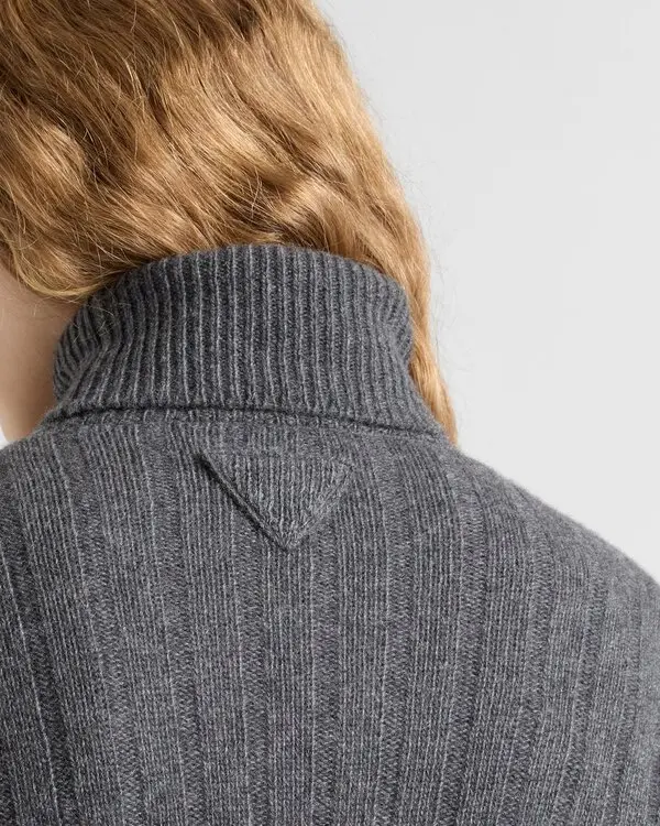 Prada Re-cashmere Turtleneck Sweater With Ribbed Details - Limestone Ash