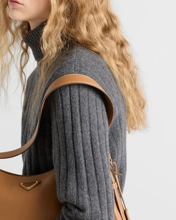 Prada Re-cashmere Turtleneck Sweater With Ribbed Details - Limestone Ash