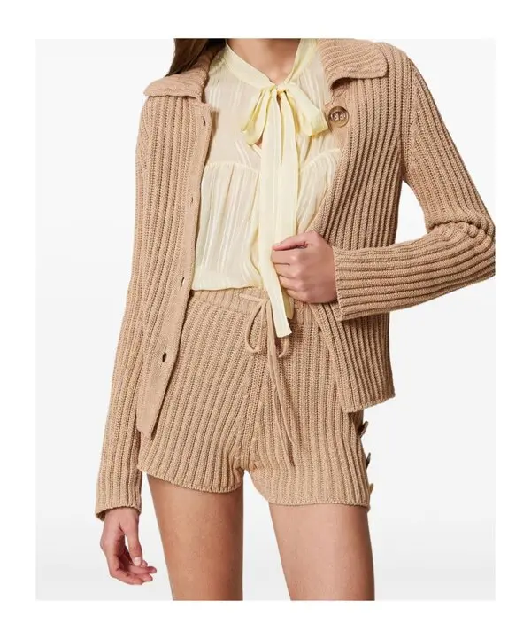 TWINSET Ribbed Knit Shorts With Button Detail - Nude