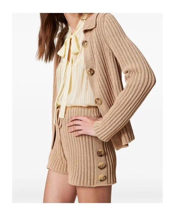 TWINSET Ribbed Knit Shorts With Button Detail - Nude
