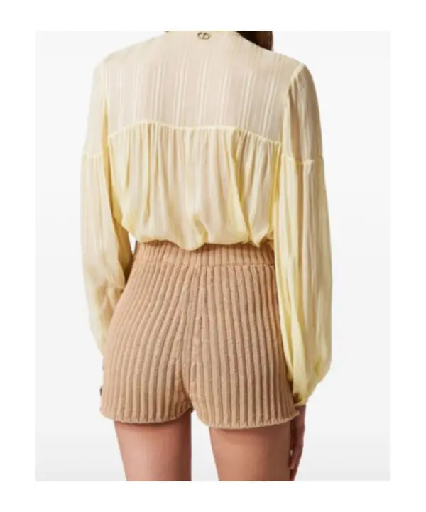 TWINSET Ribbed Knit Shorts With Button Detail - Nude