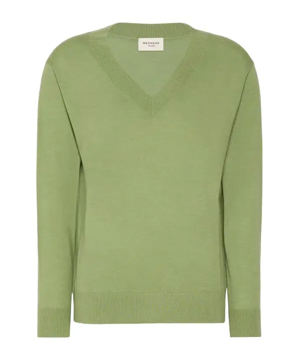 Max Mara Wool, Silk, And Cashmere V-neck Sweater