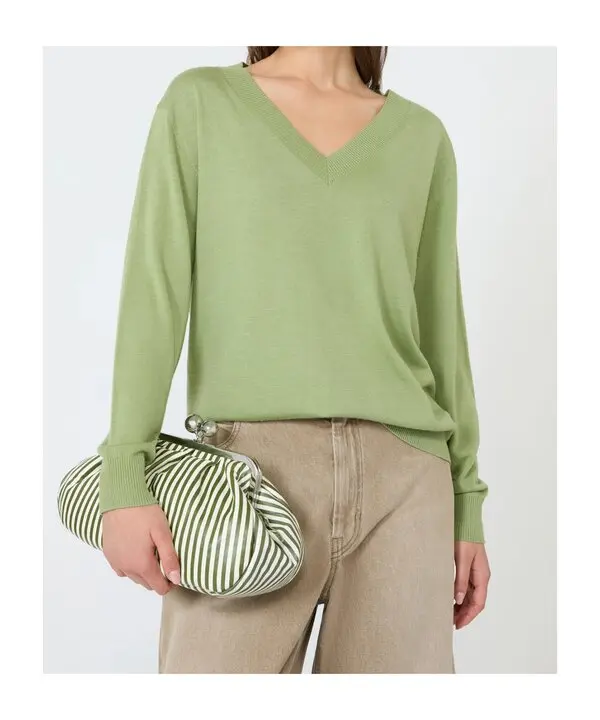 Max Mara Wool, Silk, And Cashmere V-neck Sweater