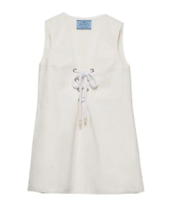 Prada Sleeveless V-neck Mini Dress With Tie Detail