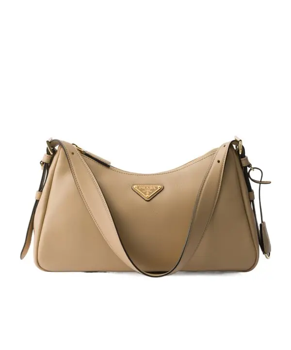 Prada Aimée Medium Leather Shoulder Bag - Sand-colored