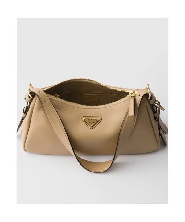 Prada Aimée Medium Leather Shoulder Bag - Sand-colored