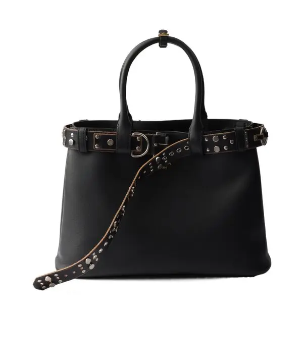 Prada Buckle Large Leather Bag With Studded Belt